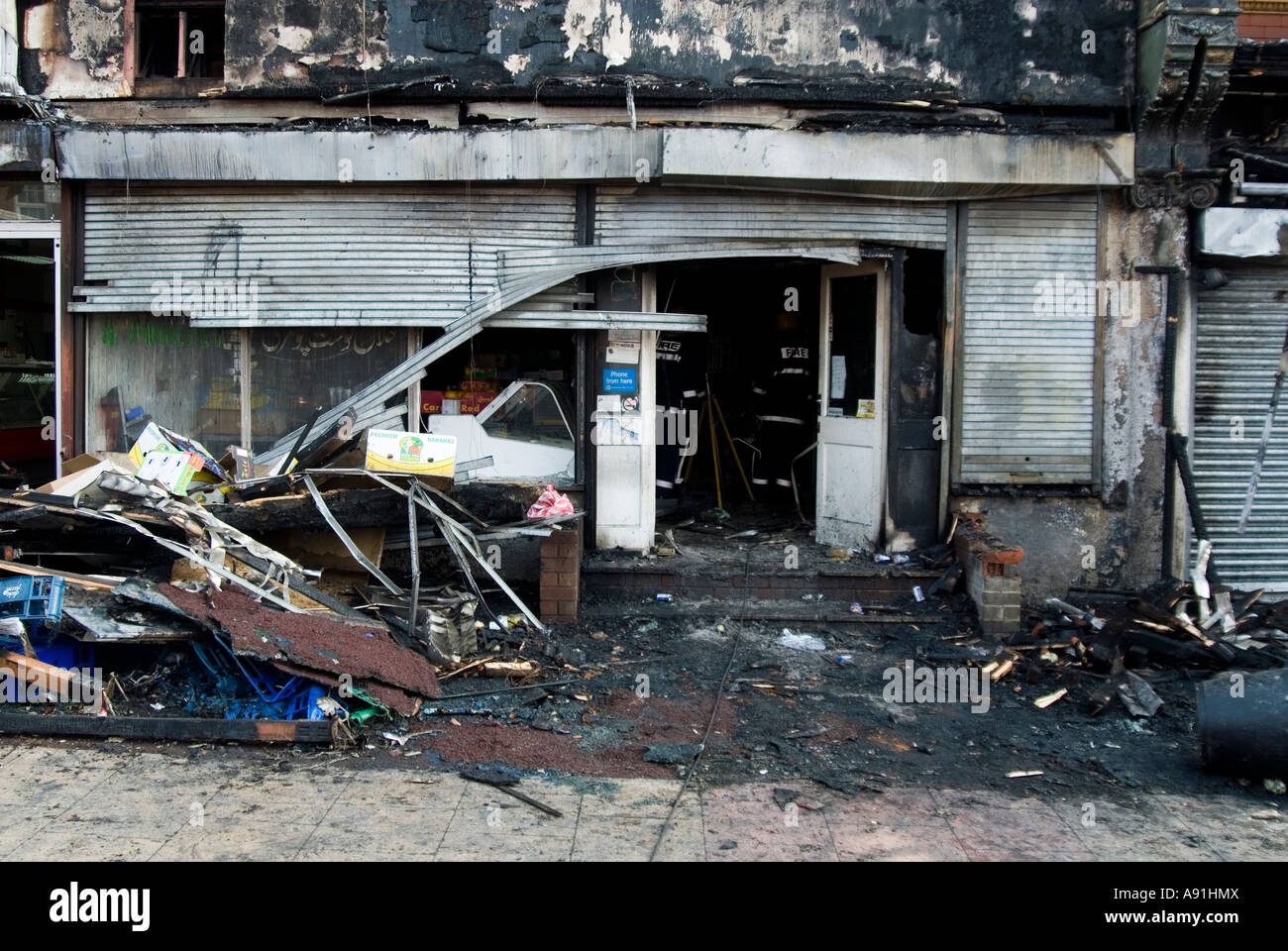 Destroyed shop in Manchester UK Stock Photo - Alamy