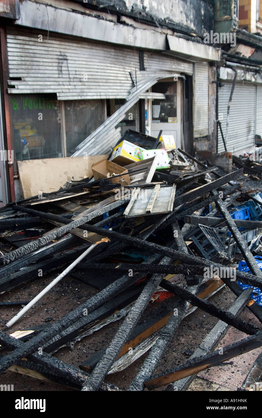 Wreckage of a burned shop Stock Photo - Alamy