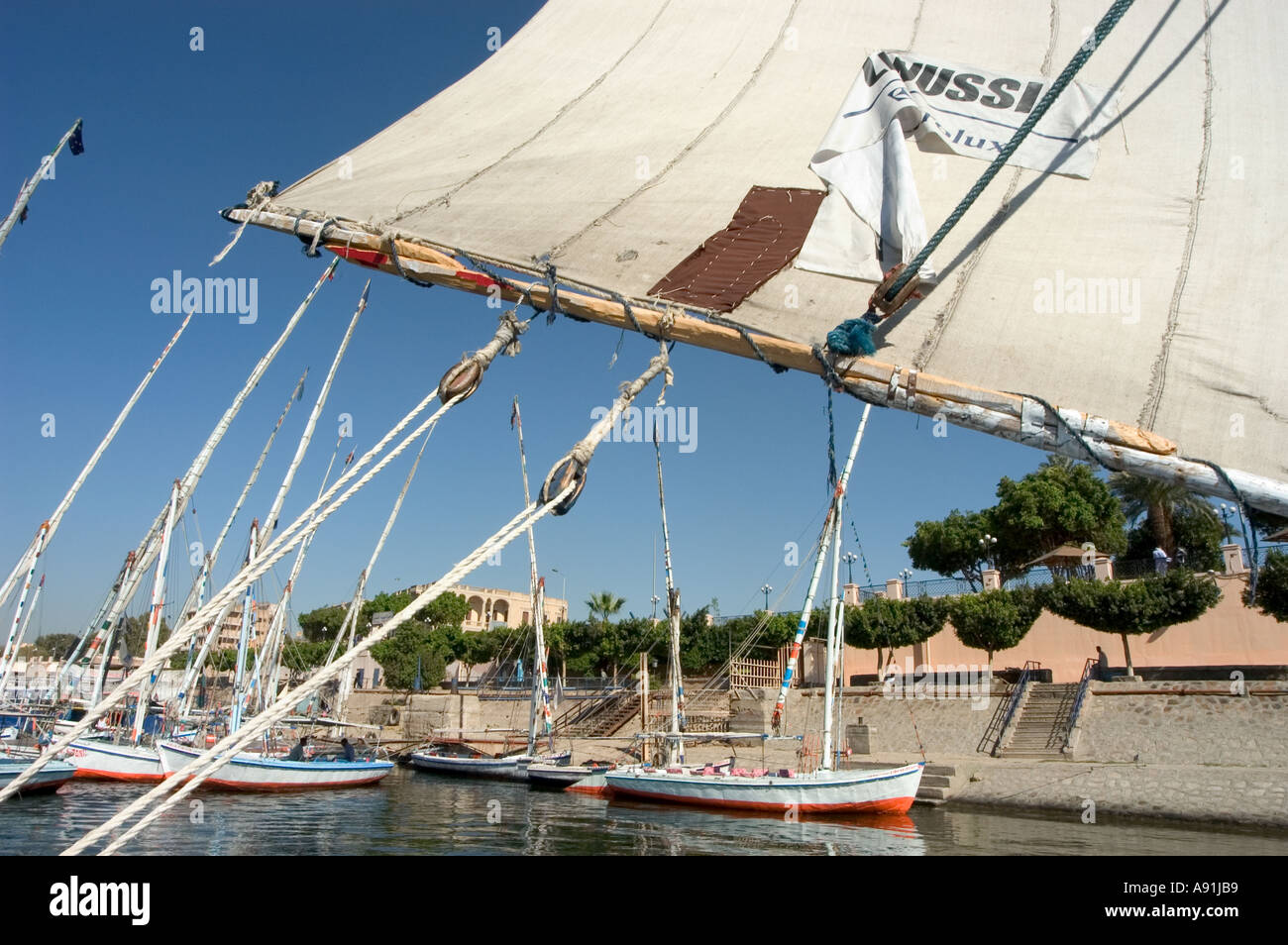 felucca boats Nile River Luxor Upper Egypt Egypt North Africa Stock ...