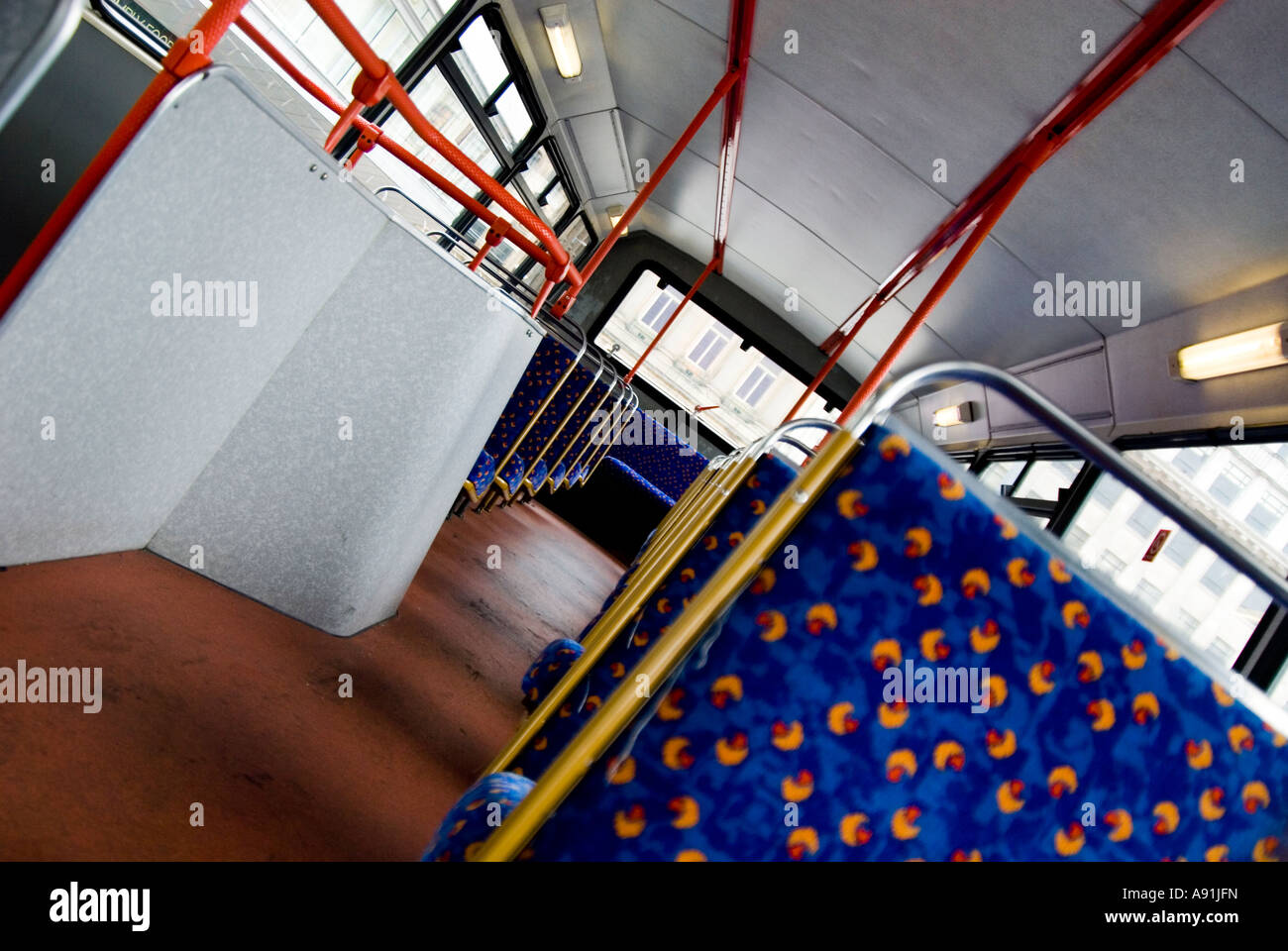 Interior of a upper level of a double decker bus Stock Photo - Alamy