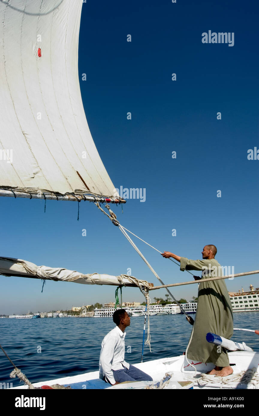 felucca boats Nile River Luxor Upper Egypt Egypt North Africa Stock ...