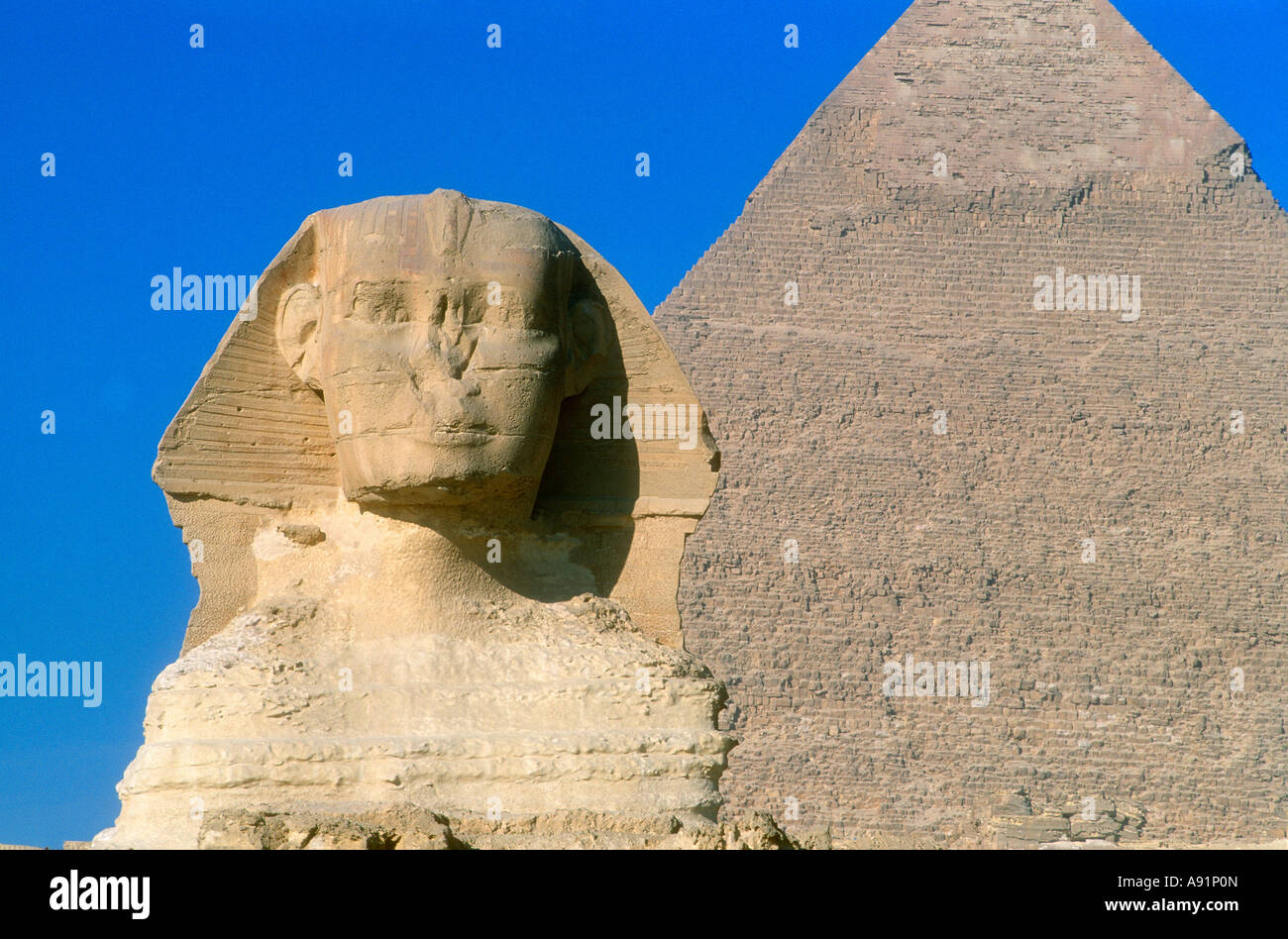 The Great Sphinx and Pyramid of Khafra (Chephren) Giza Egypt Stock ...