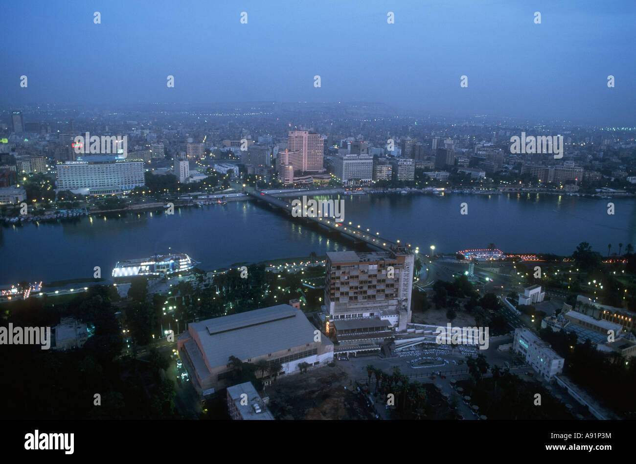 Overview of Cairo and Nile River at Night Stock Photo - Alamy