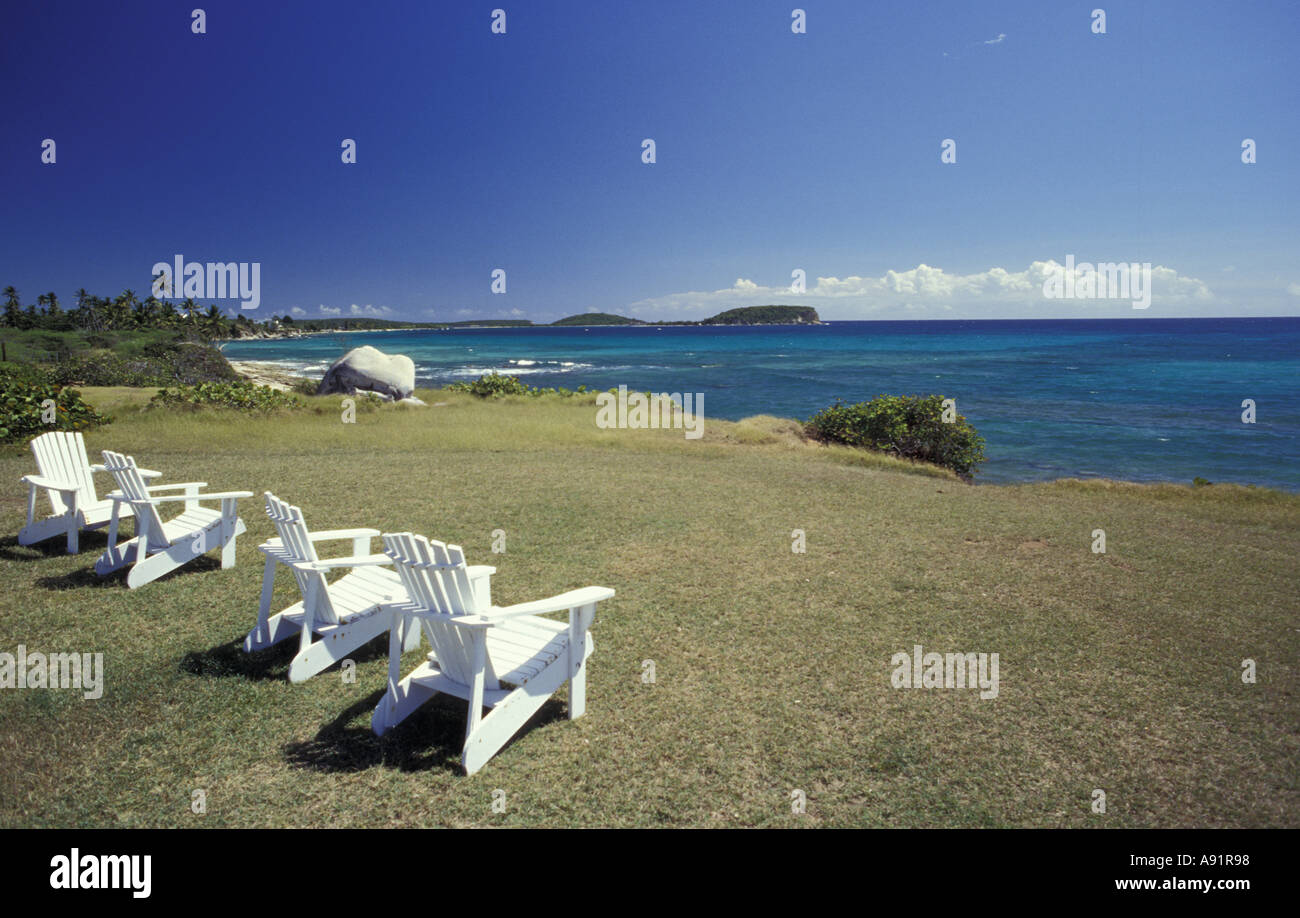Puerto Rico, Vieques Island. Private beach and chairs facing the ocean ...