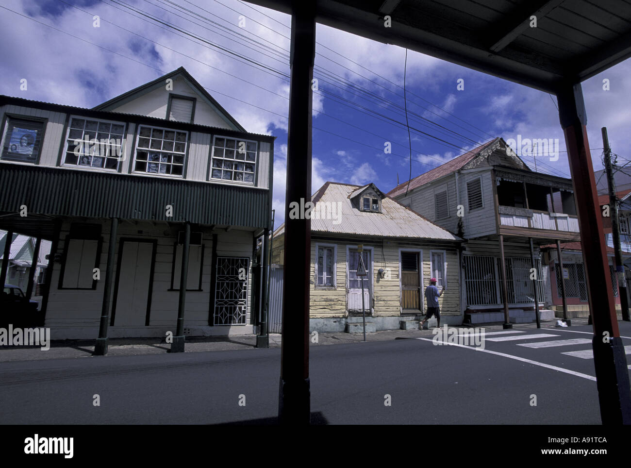 Caribbean, St. Lucia, Castries, Old Town. Caribbean style buildings on ...