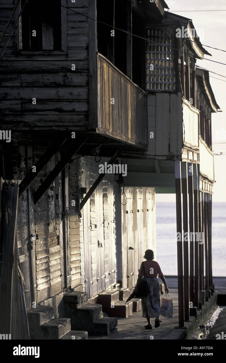 Caribbean, St. Lucia, Soufriere. Old buildings on Frederick Clarke ...