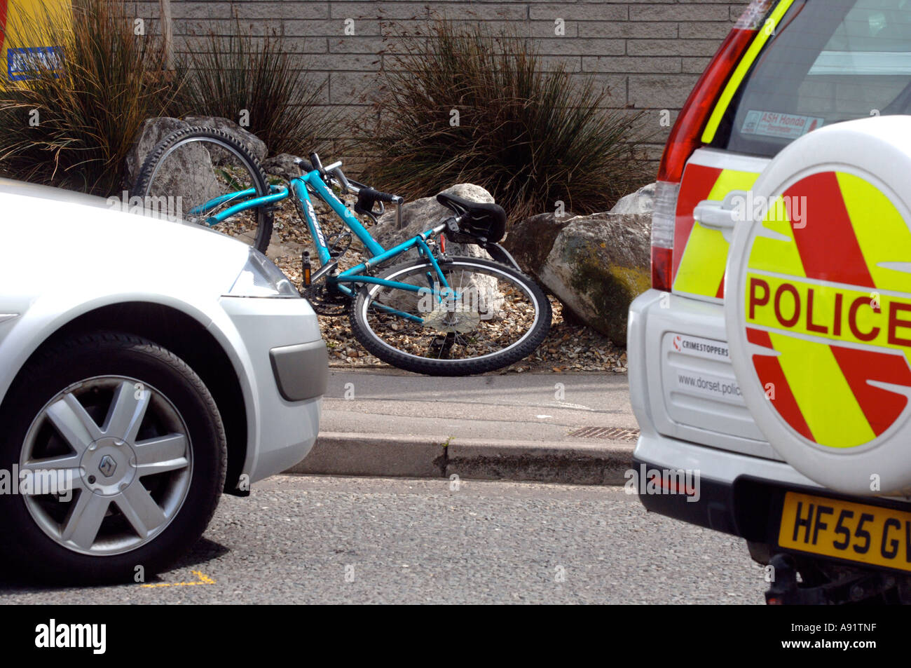 Bicycle that has been in a collision with a car Stock Photo - Alamy