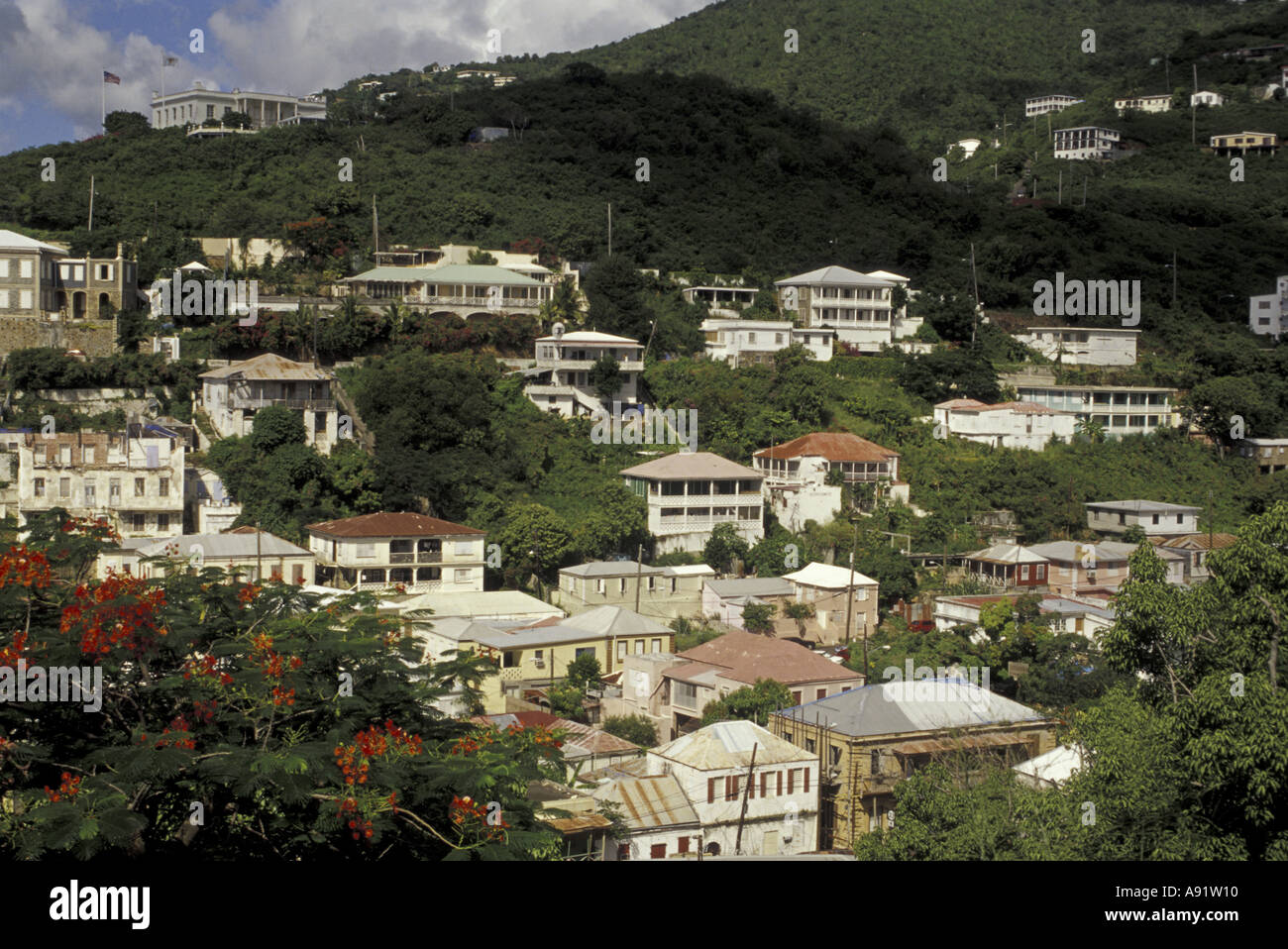 CARIBBEAN, St. Thomas, Charlotte Amalie, Government building, hillside ...