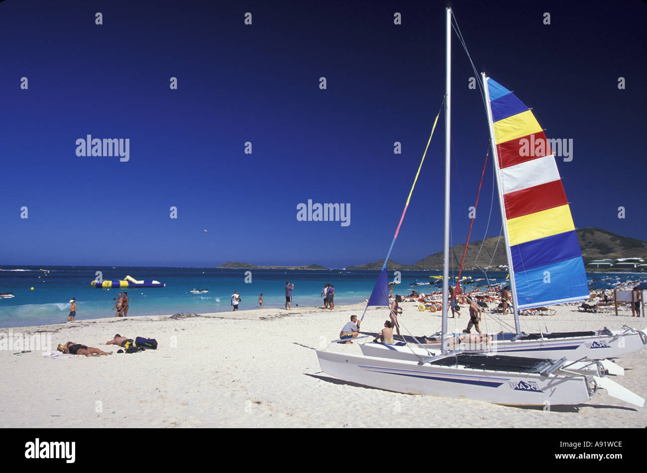 Caribbean, French West Indies, St. Martin. Orient Beach; beach and ...