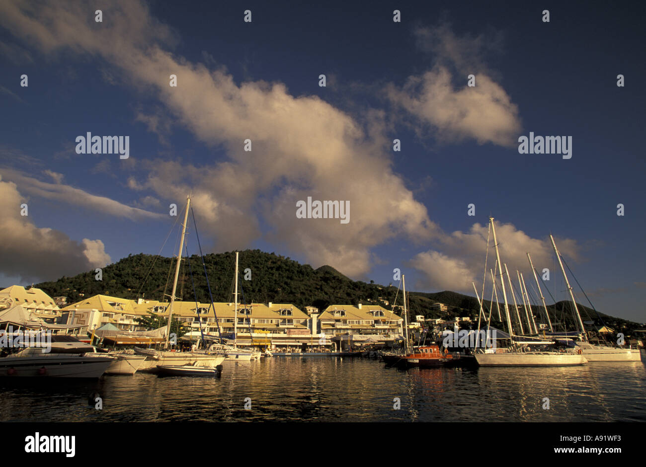 Caribbean, French West Indies, St. Martin. Marigot; marina view, Port ...