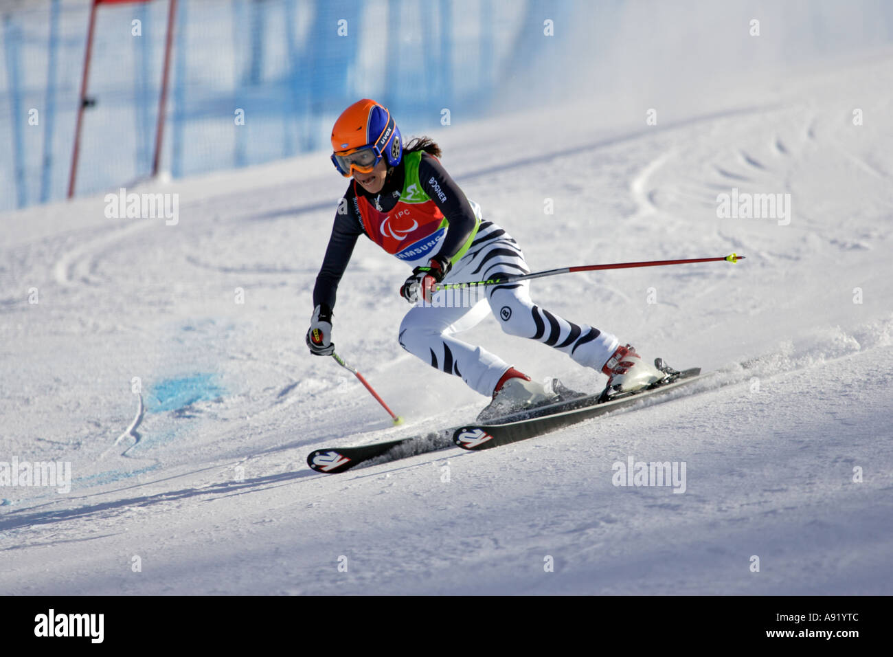 Reinhild Moeller LW4 of Germany on her first run of the Womens Alpine ...