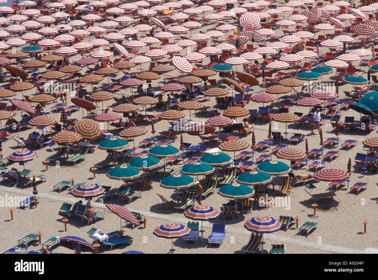 aerial view of crowded beach with parasols Stock Photo - Alamy