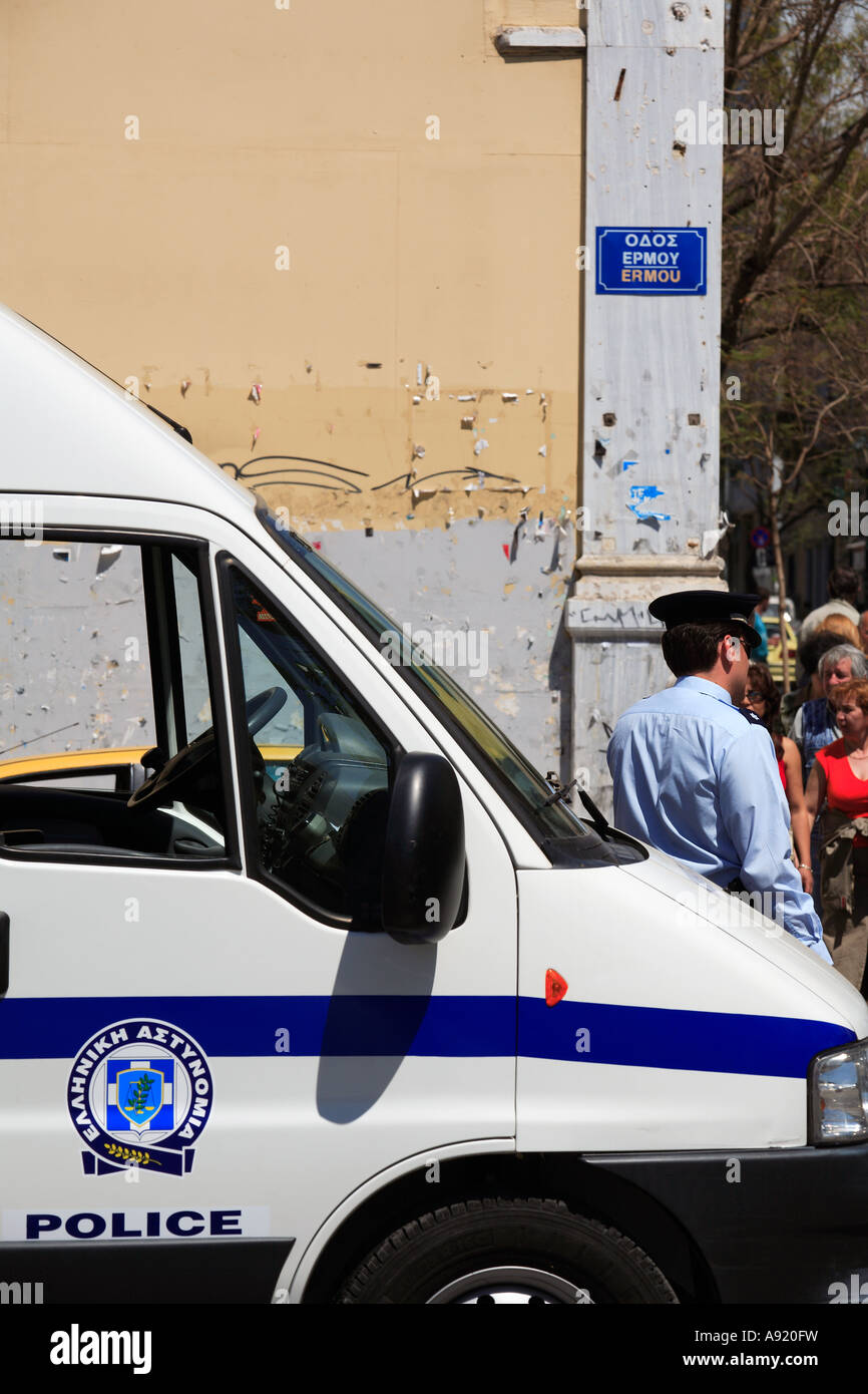 GREECE ATTICA ATHENS PLAKA A POLICE VEHICLE IN ERMOU STREET Stock Photo ...