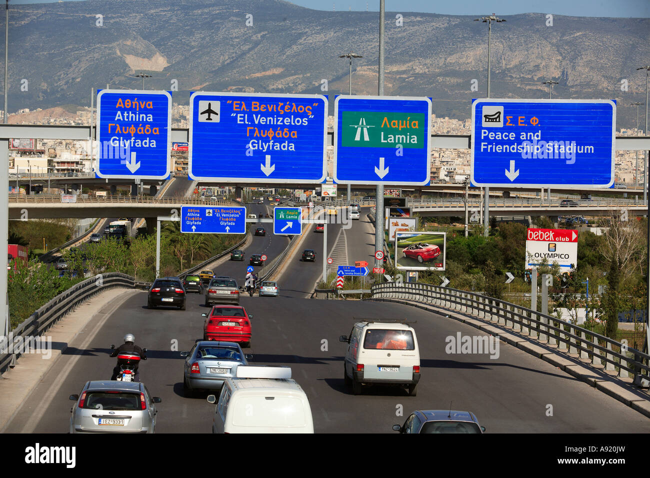 GREECE ATTICA ATHENS A MOTORWAY ROAD SIGN Stock Photo - Alamy