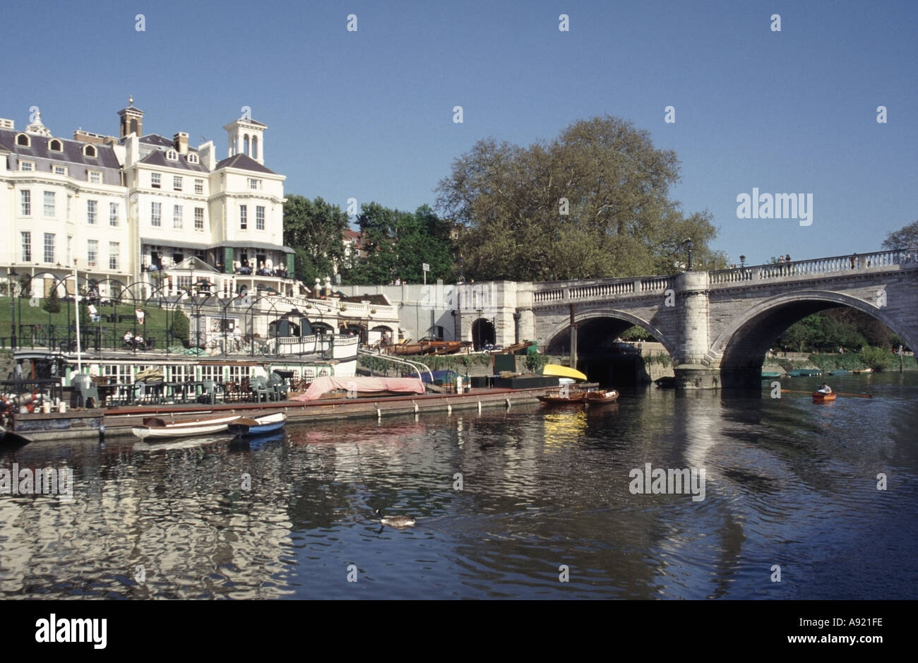 Richmond upon Thames façade of riverside buildings & arches of the ...