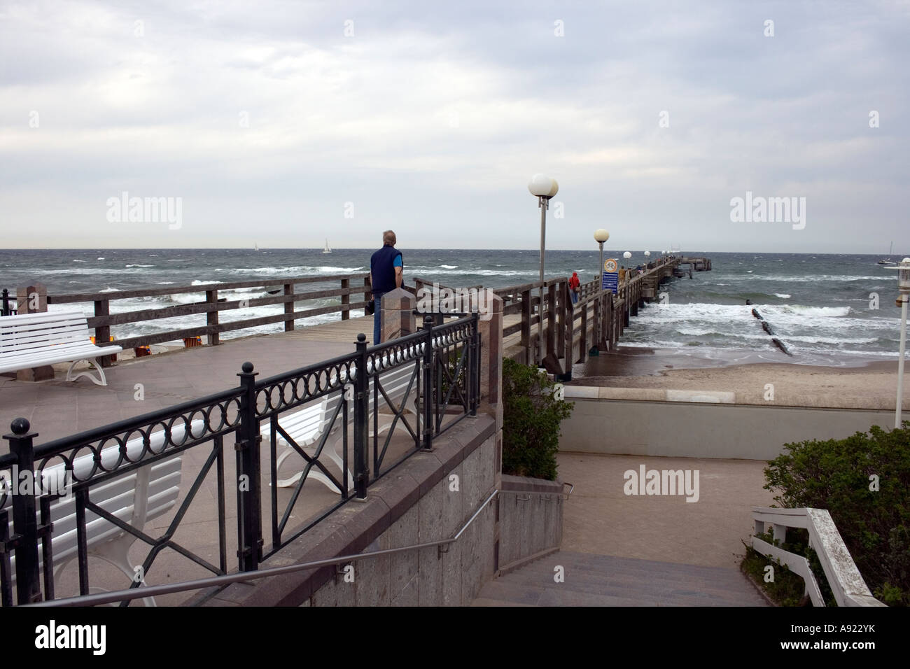 Kuehlungsborn passenger jetty on a cold windy spring day Stock Photo ...