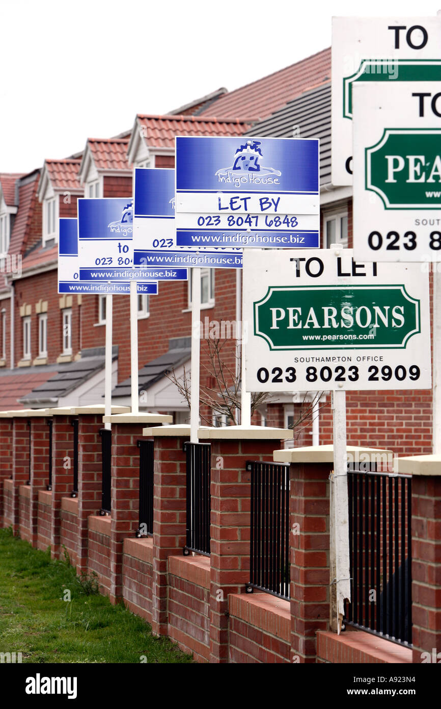 To Let Signs on New Housing Stock Photo - Alamy