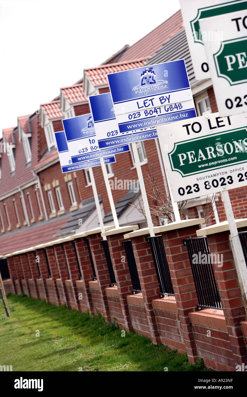To Let Signs on New Housing Stock Photo - Alamy