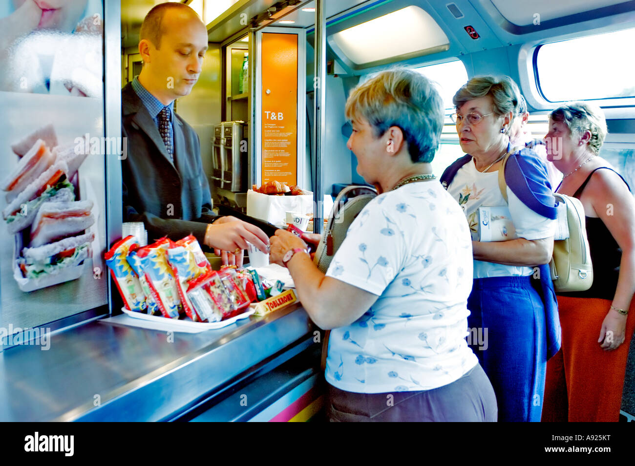 Small Group People, Women Buying Snacks Restaurant on "TGV Bullet Train ...