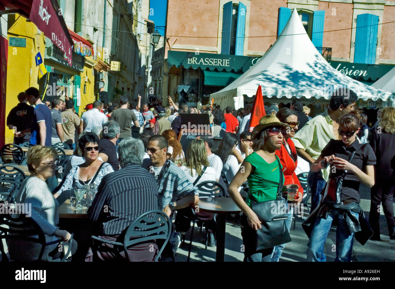 Arles France, Large Crowd, Feria "Bullfighting Festival", Street Scene ...