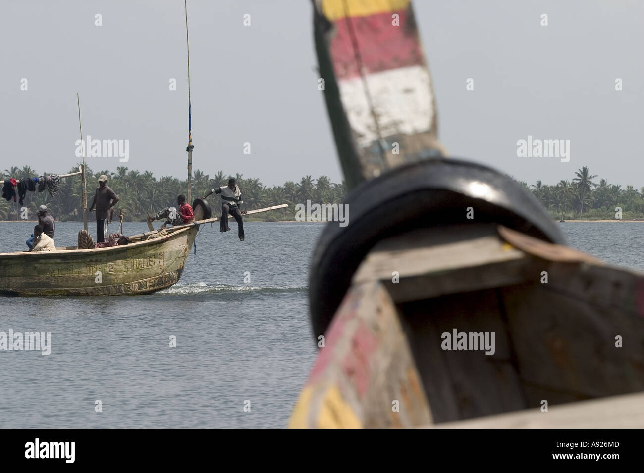 Traditional Ghanaian fishing boat on Volta River Ghana West Africa ...