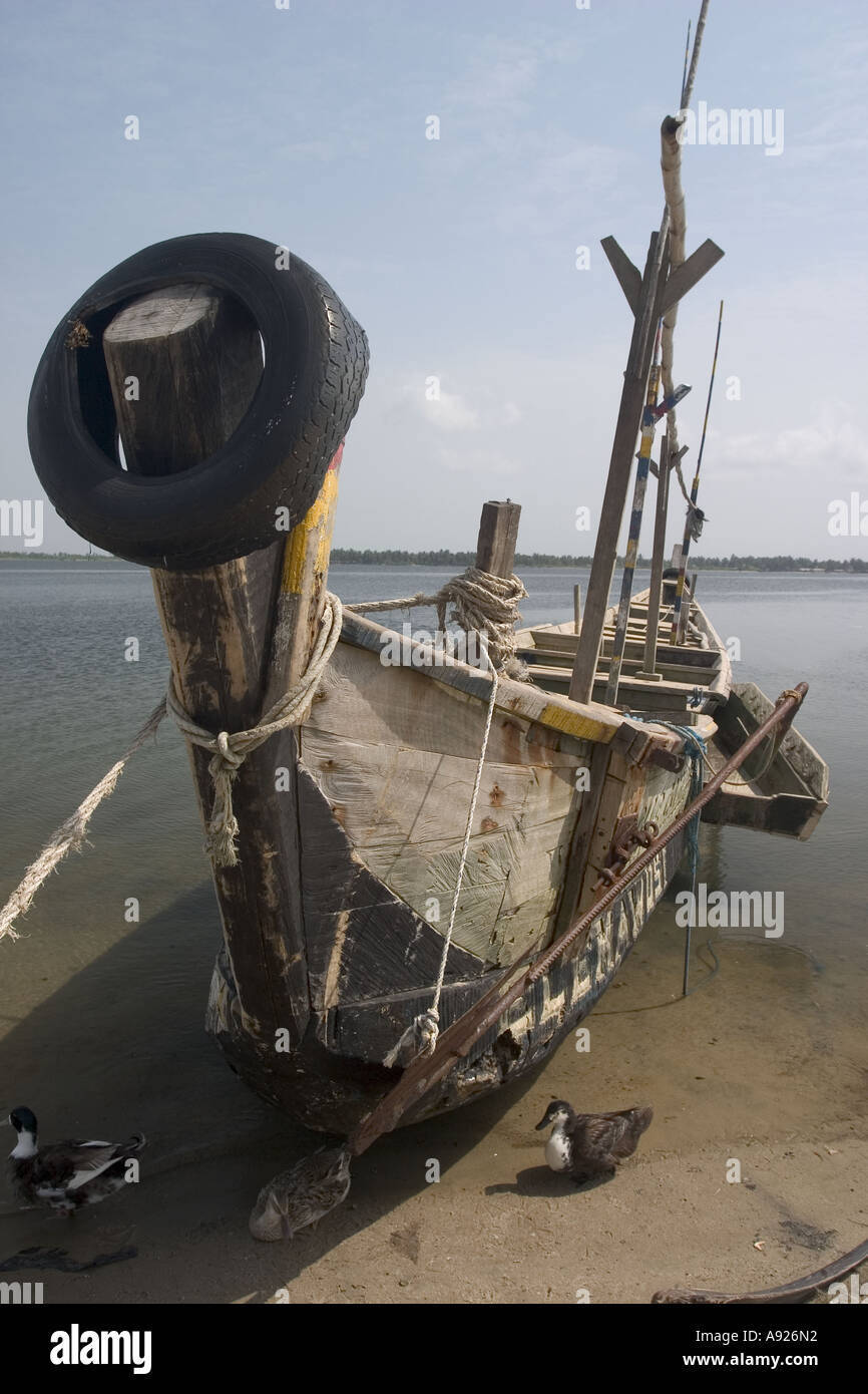 Traditional Ghanaian fishing boat on Volta River Ghana West Africa ...