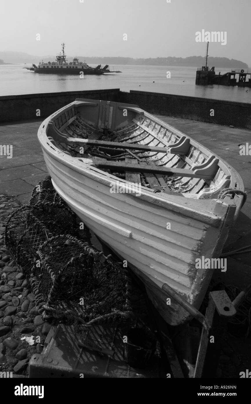Small boat on the pier at Portaferry, County Down, Northern Ireland ...