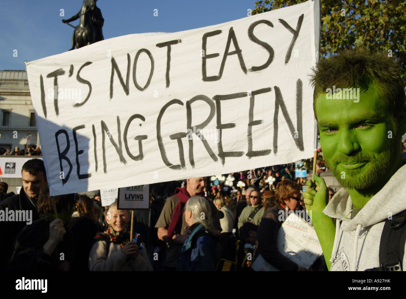 Protestor at climate change demonstration in Trafalgar Square London ...