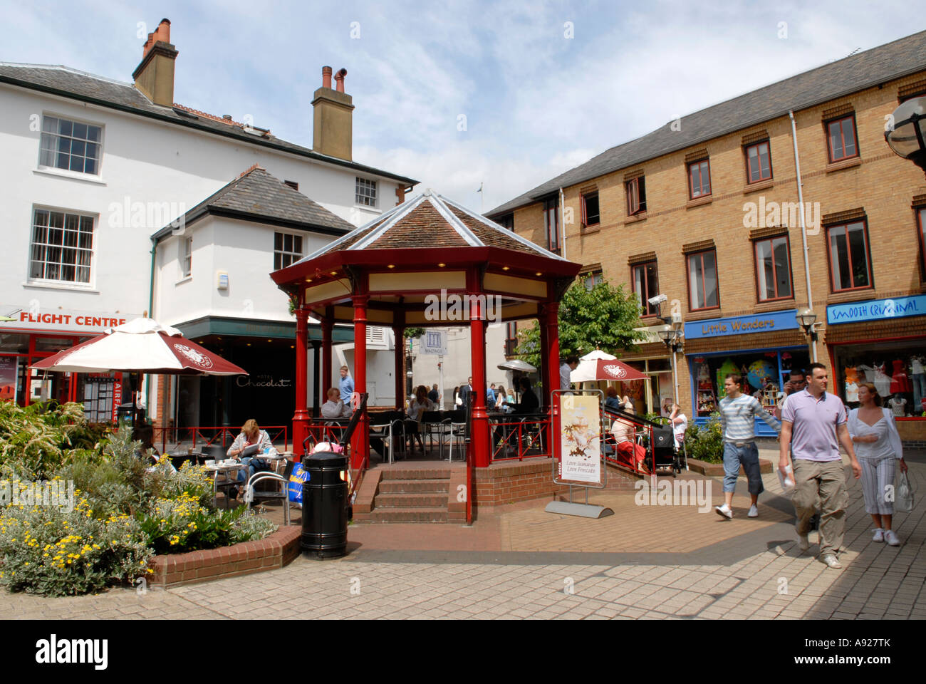 Shoppers walk past a cafe in the centre of the Maltings Shopping Centre ...