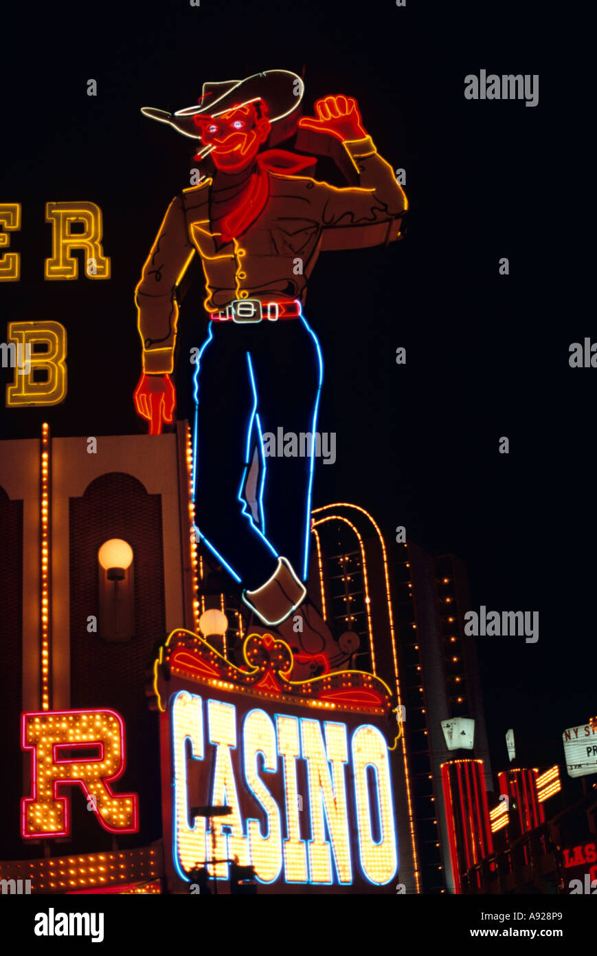 Fremont Street cowboy casino sign Las Vegas Stock Photo - Alamy