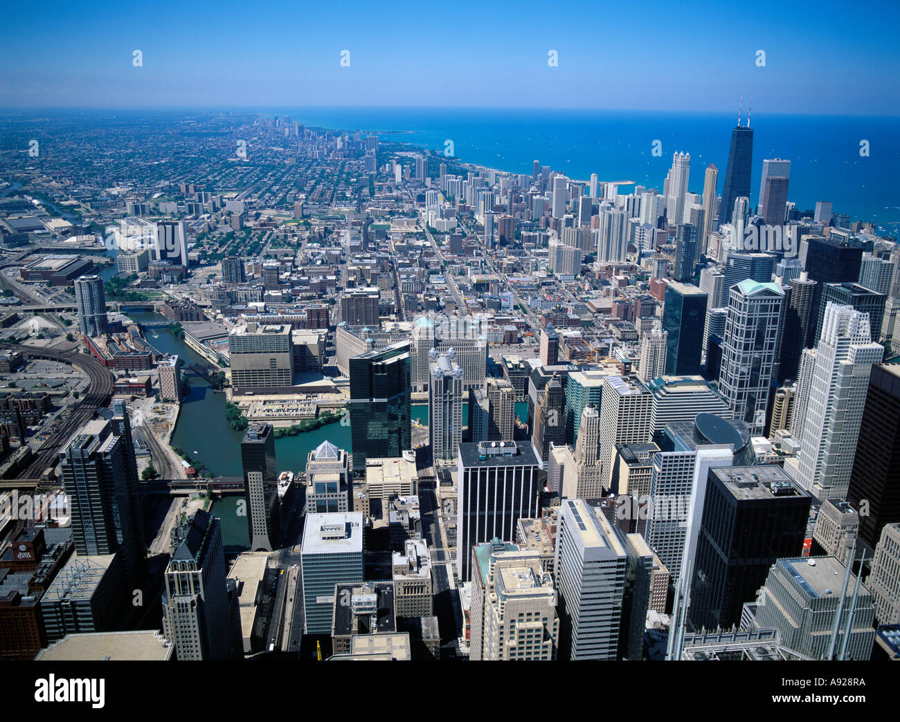 Aerial view of Chicago Illinois USA taken from the Skydeck of the Sears ...