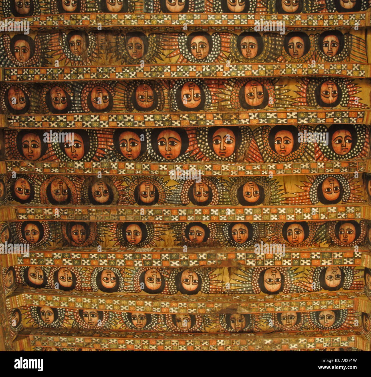 Angels with intersecting beams painted on to the ceiling of Debre ...