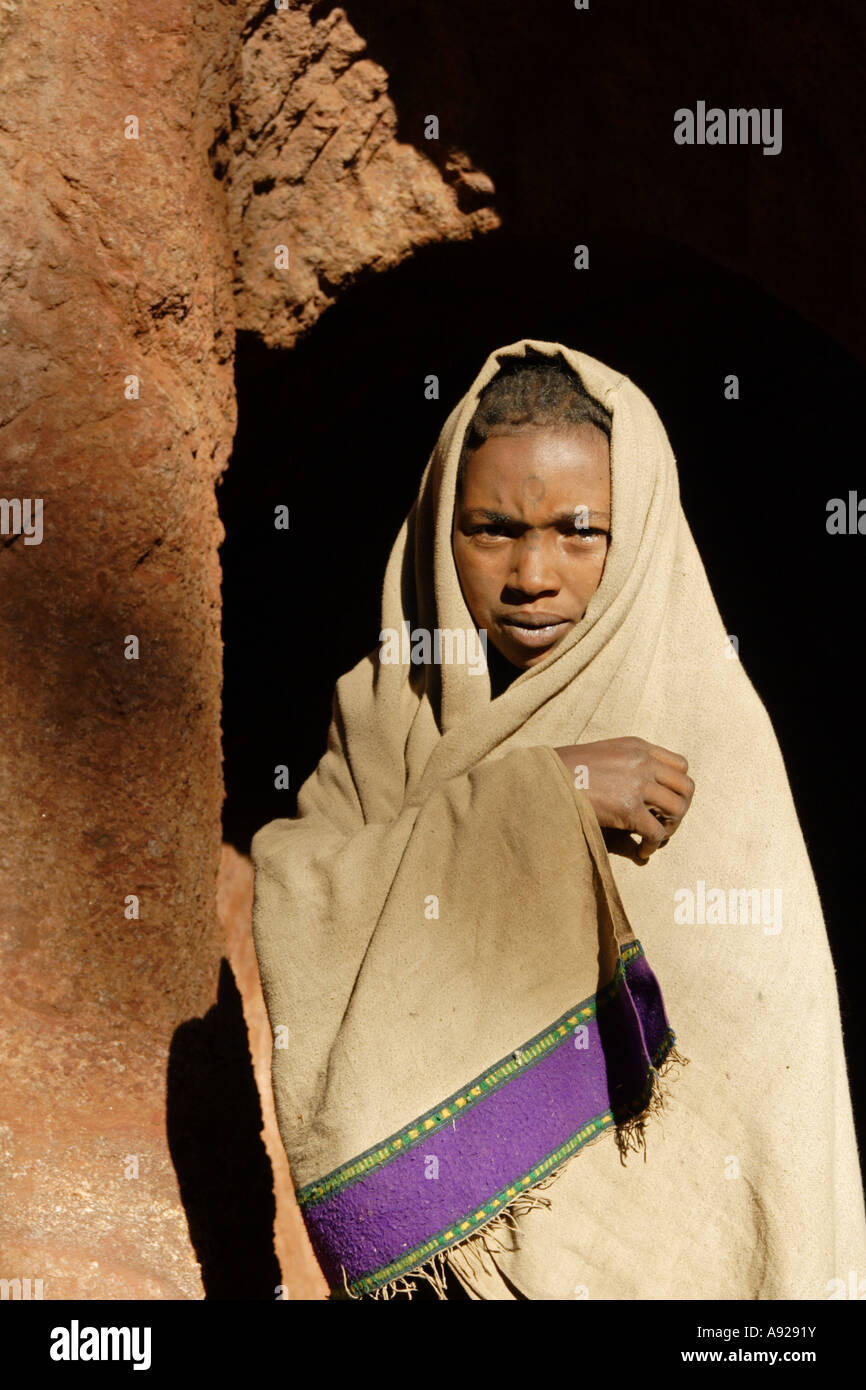 Ethiopian girl wearing traditional Ethiopian Gabi shawl stands in ...