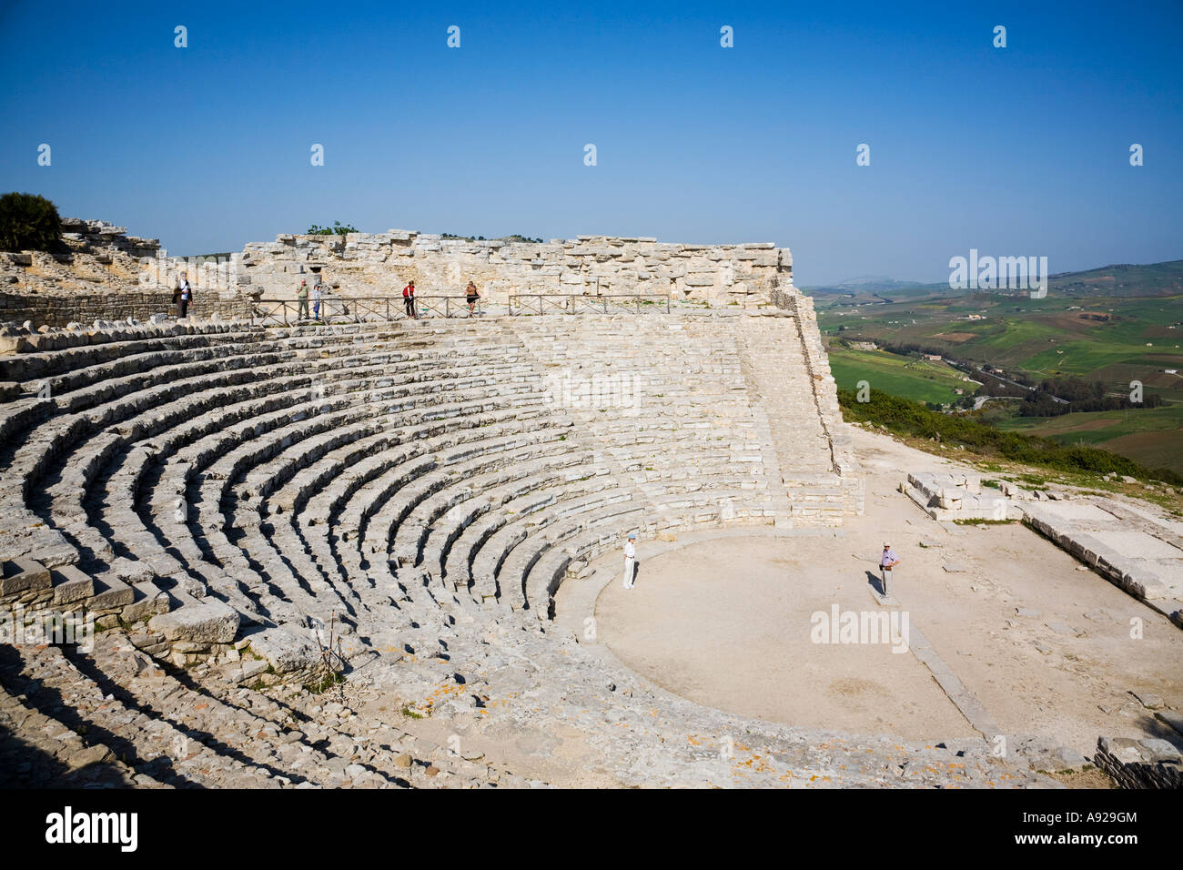Tourists vist 5th Century BC Greek theater Segesta Sicily Italy Stock ...