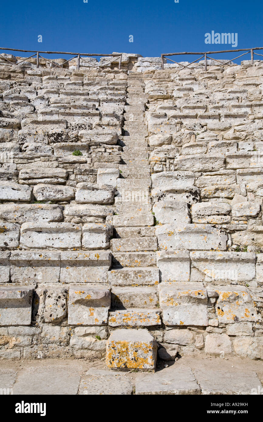 Stone steps and seats in 5th Century BC Greek theater Segesta Sicily ...