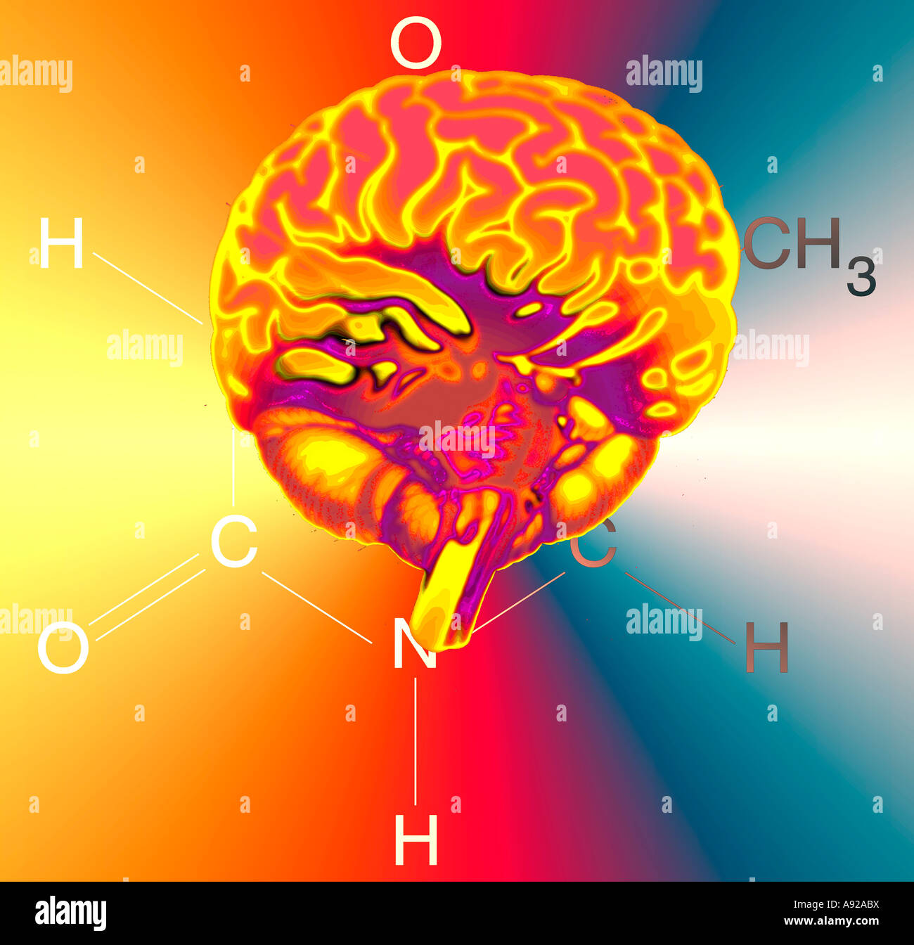 computer generated model of a human brain composited on medical symbols ...