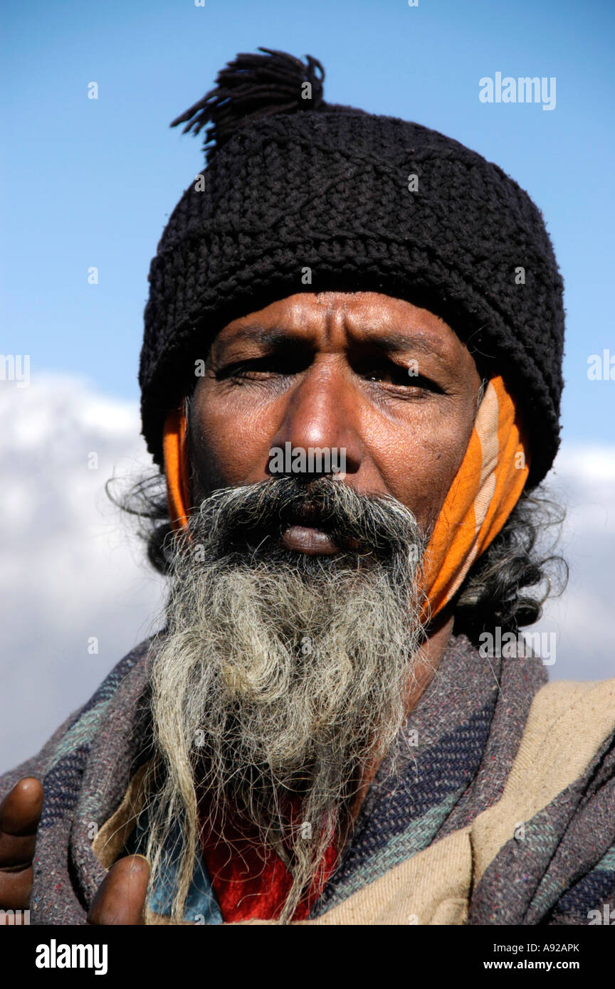 Portrait Hindu pilgrim sadhu with beard and woolen cap Muktinath ...