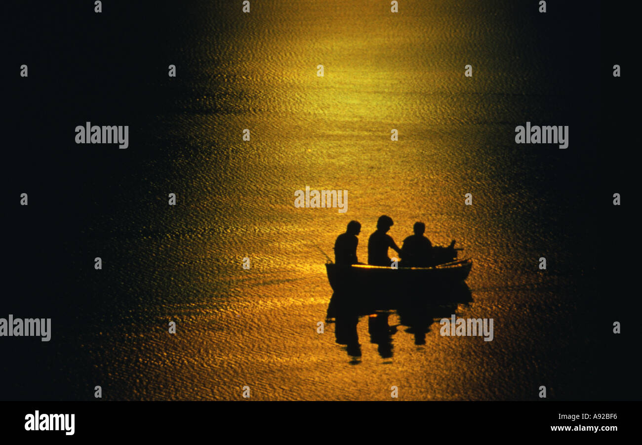 Rowing boat in the sundown evening rower oarsman men rowing Stock Photo ...