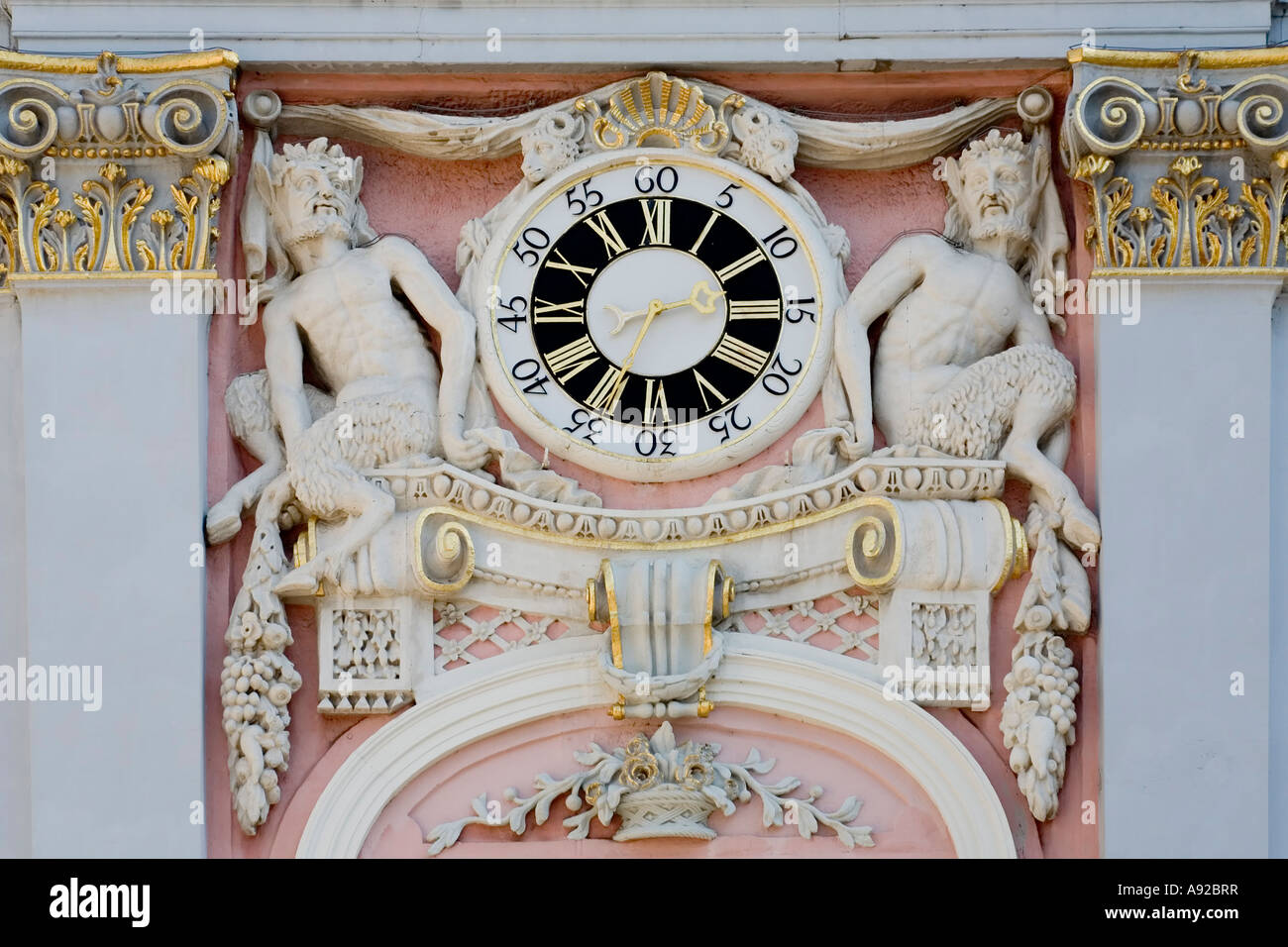 Historic town hall, clock, rokoko style, detail, Bonn, NRW, Germany ...