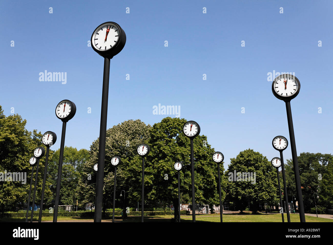 Synchronous time, art installation with station clocks, Duesseldorf ...