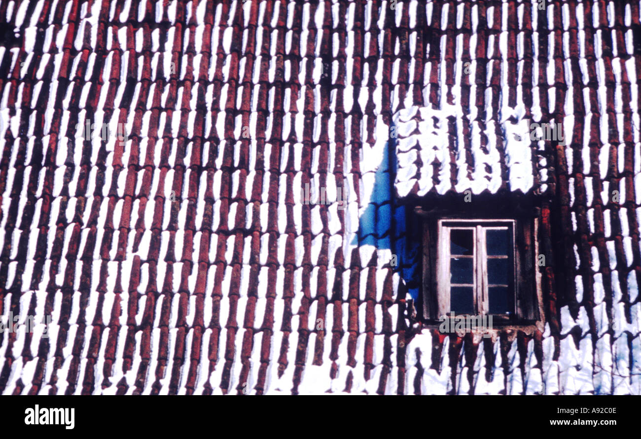 bay window of an old bavarian farmhouse snow winter bavaria germany ...