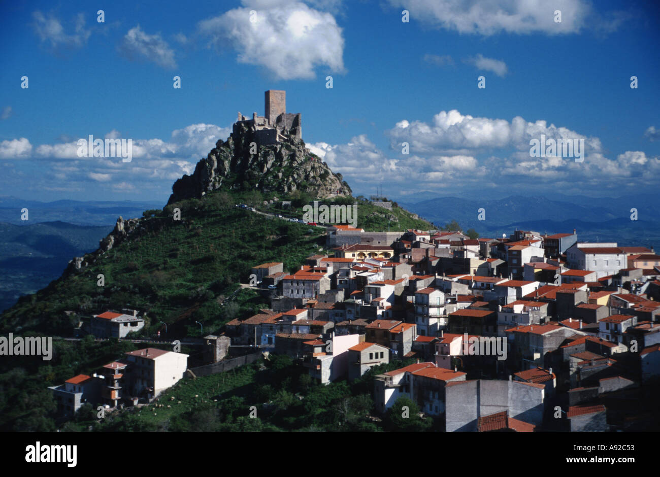 Italy Sardinia Sardegna village of Burgos and the Castello di Goceano ...