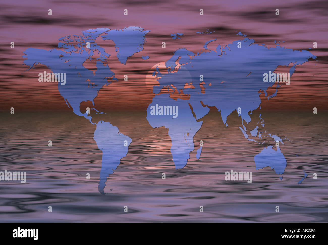 World map superimposed over a sunset Stock Photo - Alamy