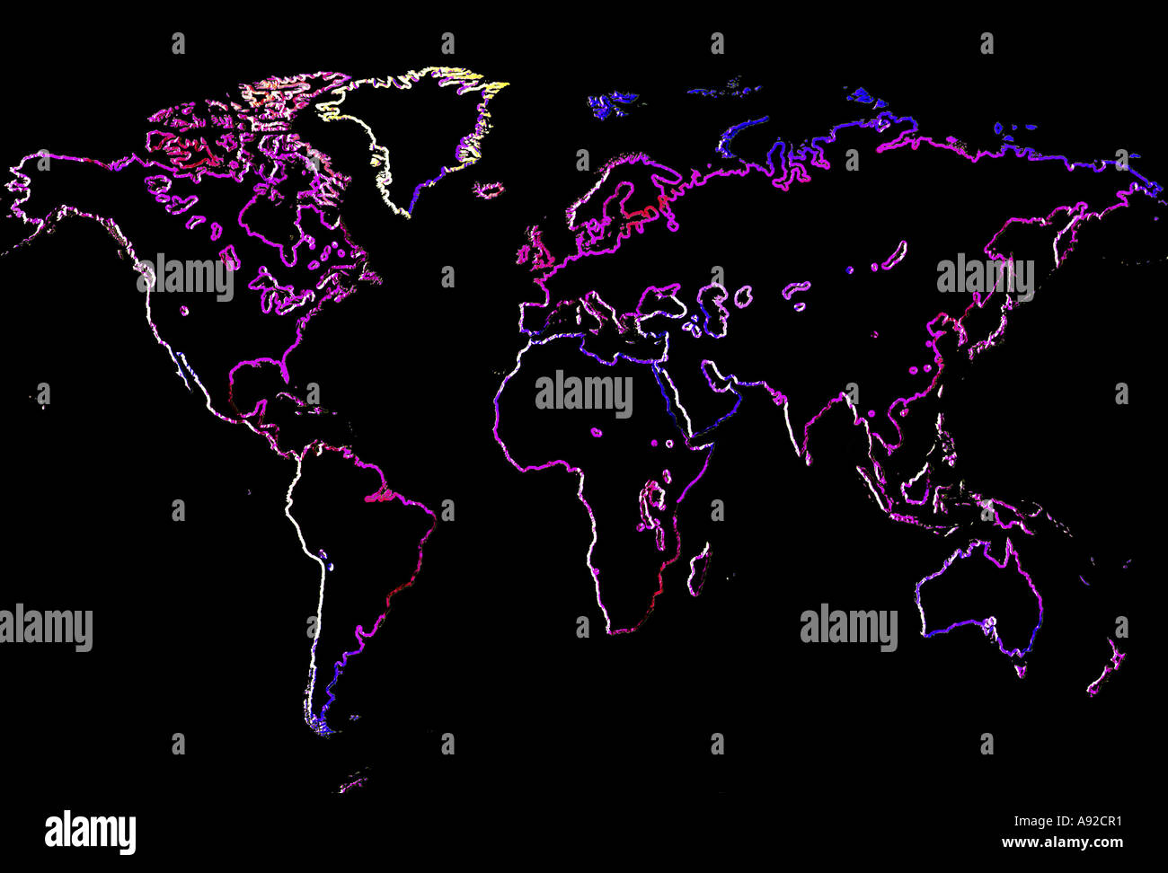 Glowing outline of a world map Stock Photo - Alamy
