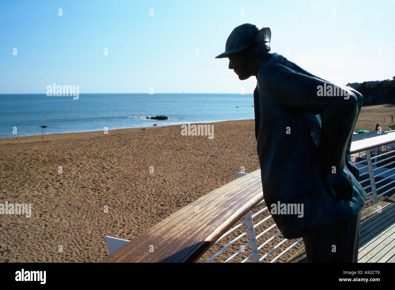 STATUE OF JACQUES TATI, OVERLOOKING BEACH AT ST. MARC-SUR-MER, SITE OF ...