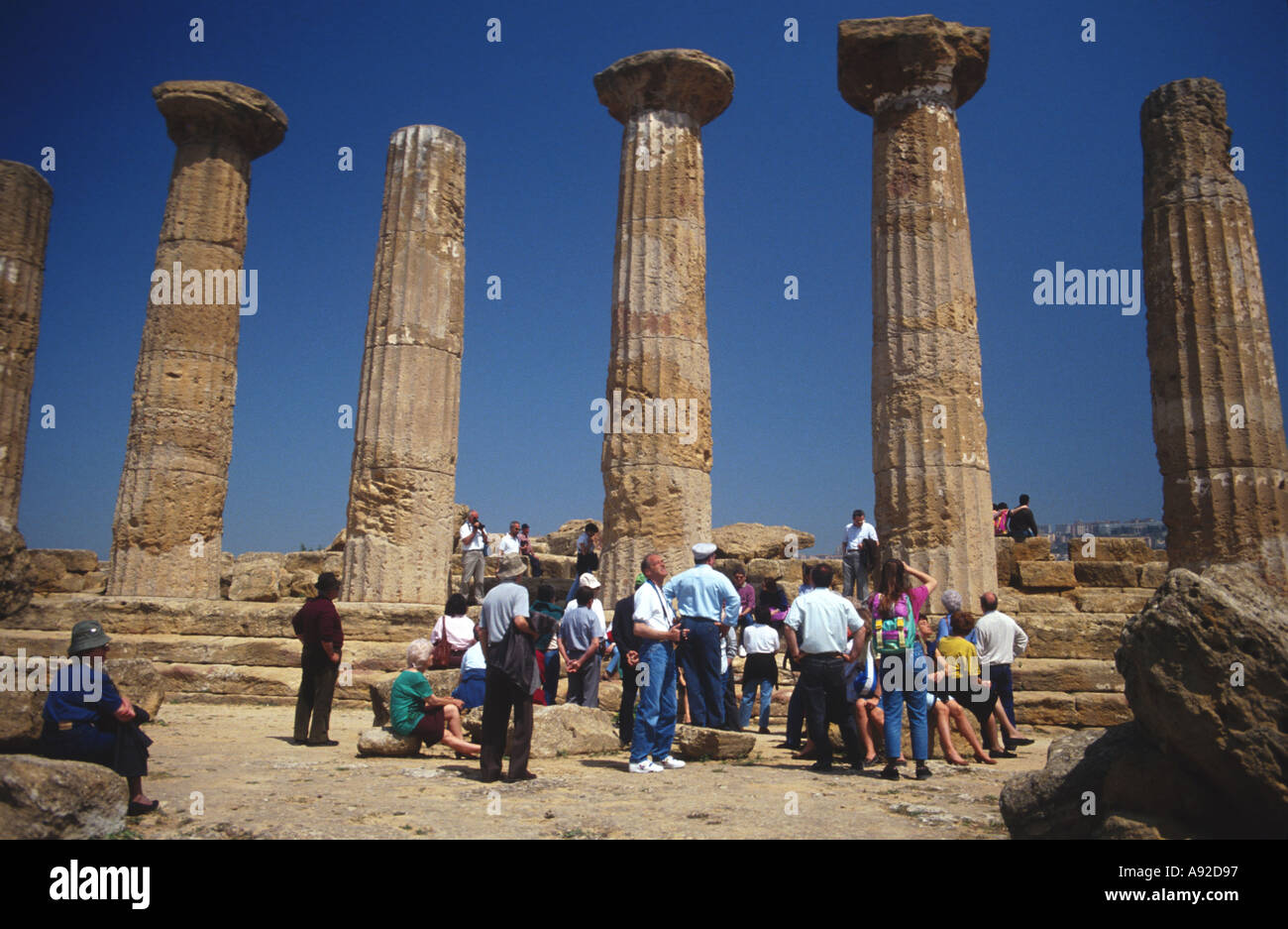 Italy Sicily Agrigent Agrigento temple at the valley of temples pillars ...
