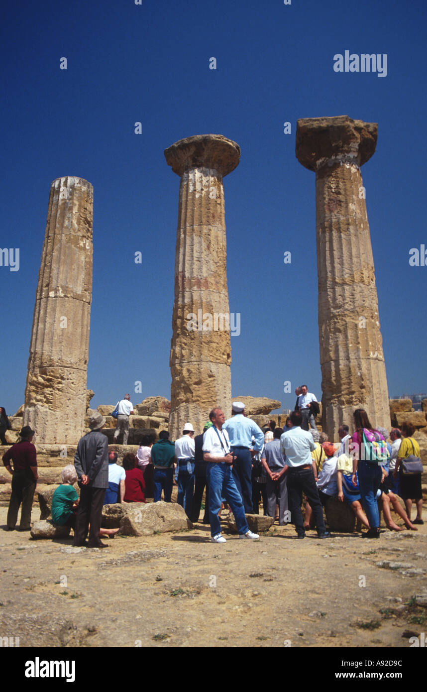 Italy Sicily Agrigent Agrigento temple at the valley of temples pillars ...