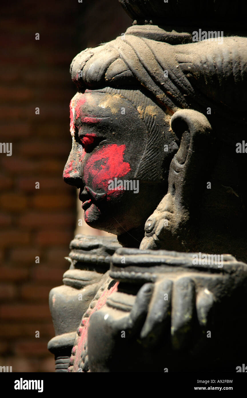 Figures with red coloured cheeks Royal Palace Bhaktapur Nepal Stock ...
