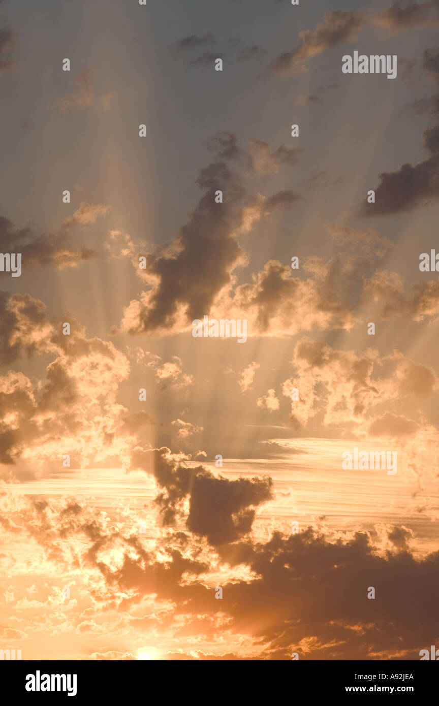 Jacobs ladders shafts of sunlight at sunset Stock Photo - Alamy