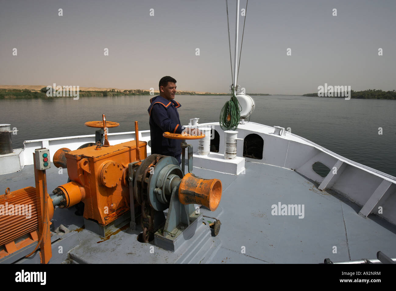 Deck hand on Nile River cruise ship Egypt Stock Photo - Alamy